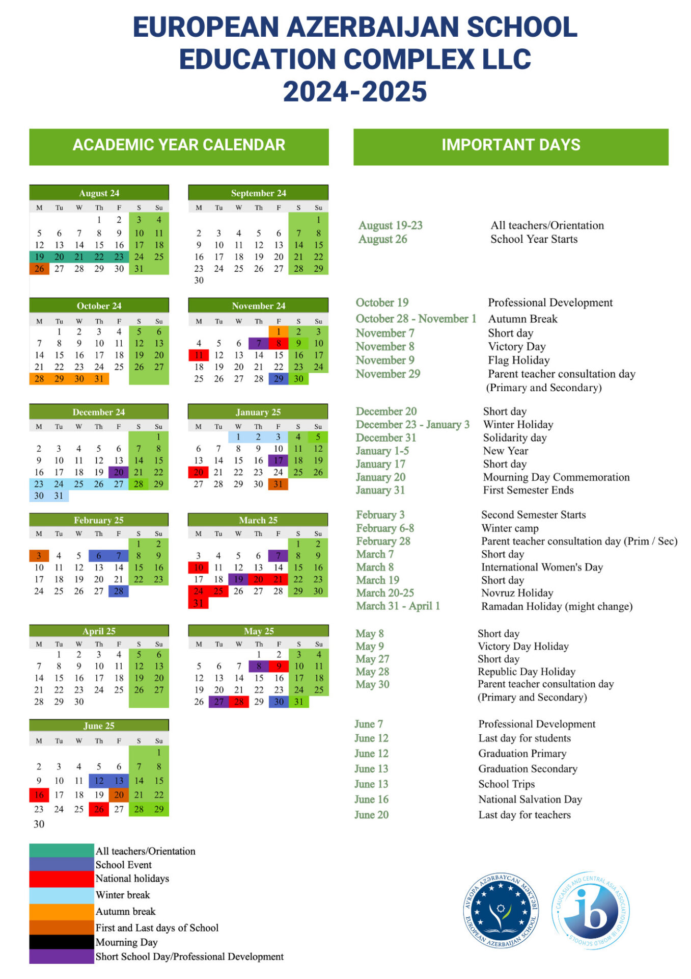 Calendar – EUROPEAN AZERBAIJAN SCHOOL